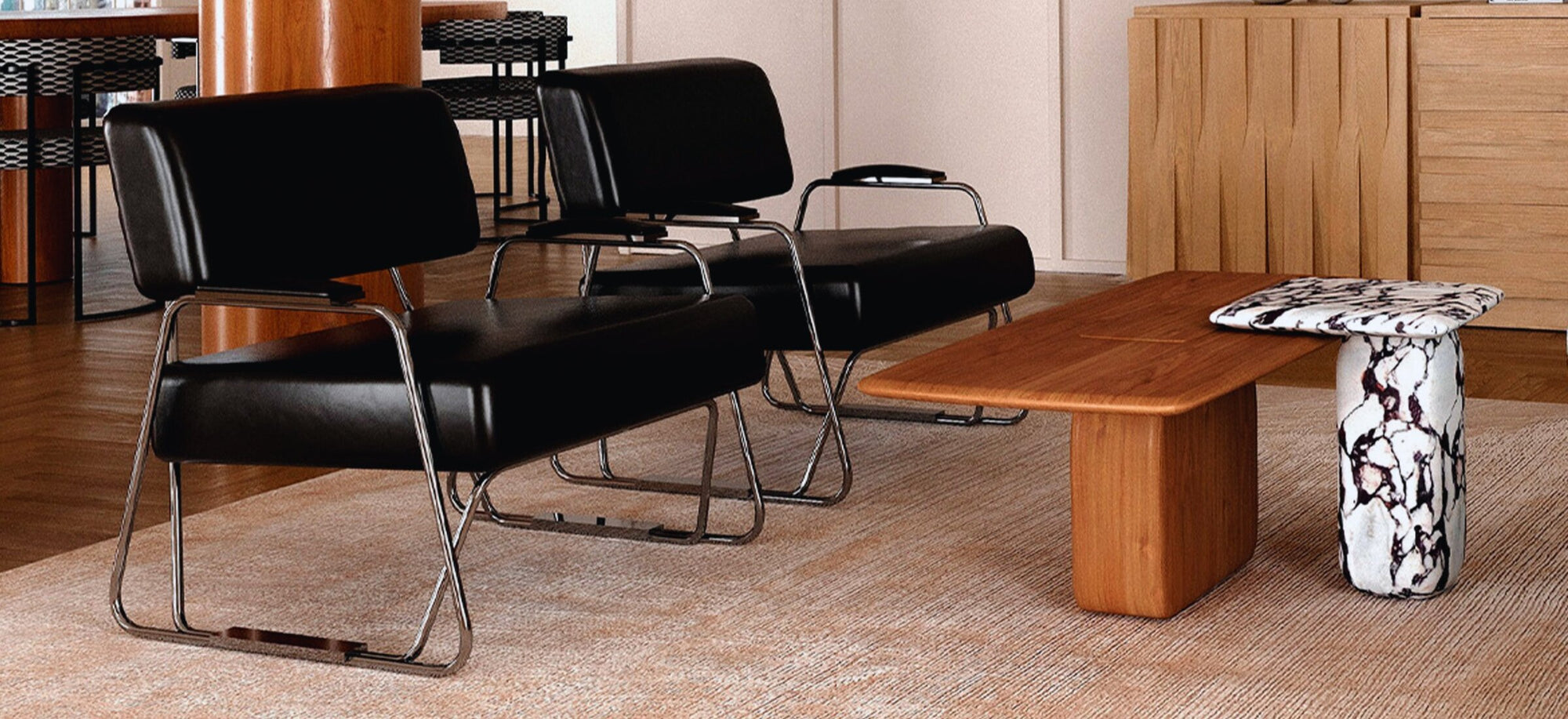 Apollo contemporary armchair, white fabric, black iron and brass